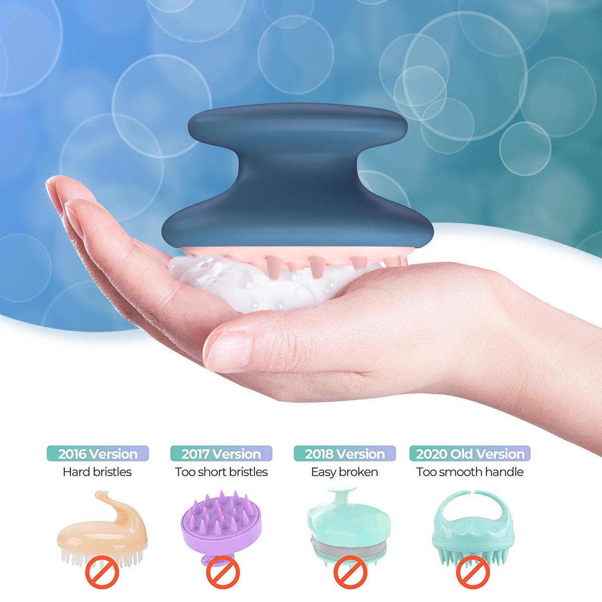 2 Pack Hair Scalp Massager Silicone Waterproof Shampoo Brush Hair Clean and Head Relax (blue & pink)