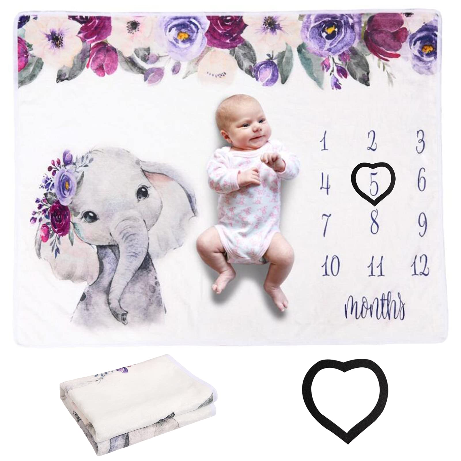 Elephant Newborn Baby Monthly Milestone Blanket Baby Blanket Organic Plush Fleece Photography Background Prop for Boy Girl Gift Soft Flannel Blanket (Elephant)