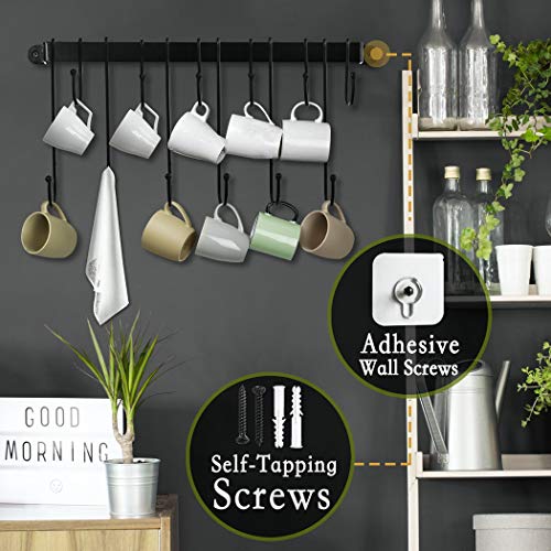 N/C Wall Mounted Coffee Mug Holder|Coffee Cup Rack with 12 Detachable Hanging Hooks for Kitchen Organizer and Storage, Mug and Cup Display Hanger