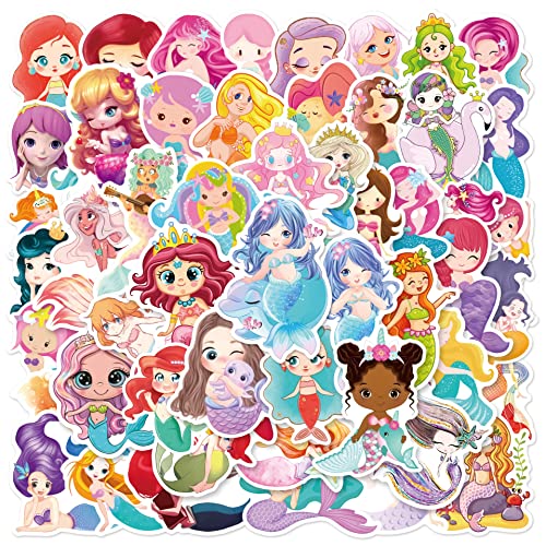 52Pcs Mermaid Stickers for Girls, Mermaid Decals for Laptop, Cups, Computor, Water Bottles, Mermaid Birthday Party Supplies, Mermaid Party Favors, Mermaids Gifts for Kids Age 3-6 Year Old, Mermaid Toys, Childrens Window Stickers (Mermaid 1)