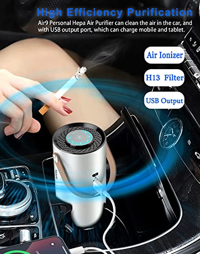 AirKitty Car Air Purifier, 3 in 1 Air Purifiers of UVC Light, Plasma Generator, Aviation Aluminum Enclosure,Siutable for Car, Office, Desktop, Small Room and Travel (Silver)