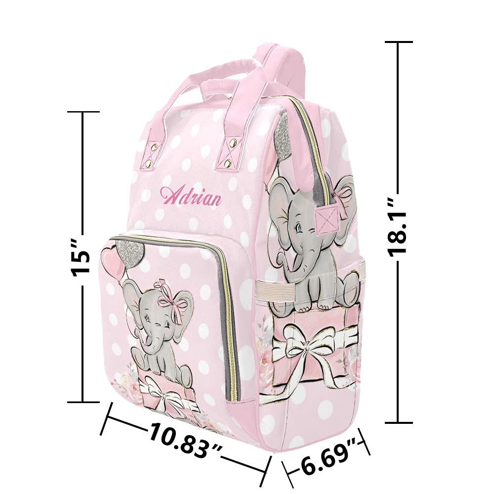 XOZOTY Personalized Elephant Diaper Bag Backpack with Name Custom Nursing Baby Bags Shoulders Travel Bag Daypack