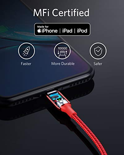 Anker Powerline+ III Lightning to USB A Cable, (6ft MFi Certified), USB Charging/Sync Lightning Cord Compatible with iPhone 11/Xs/XR/X/8/AirPods, iPad and More (Red)