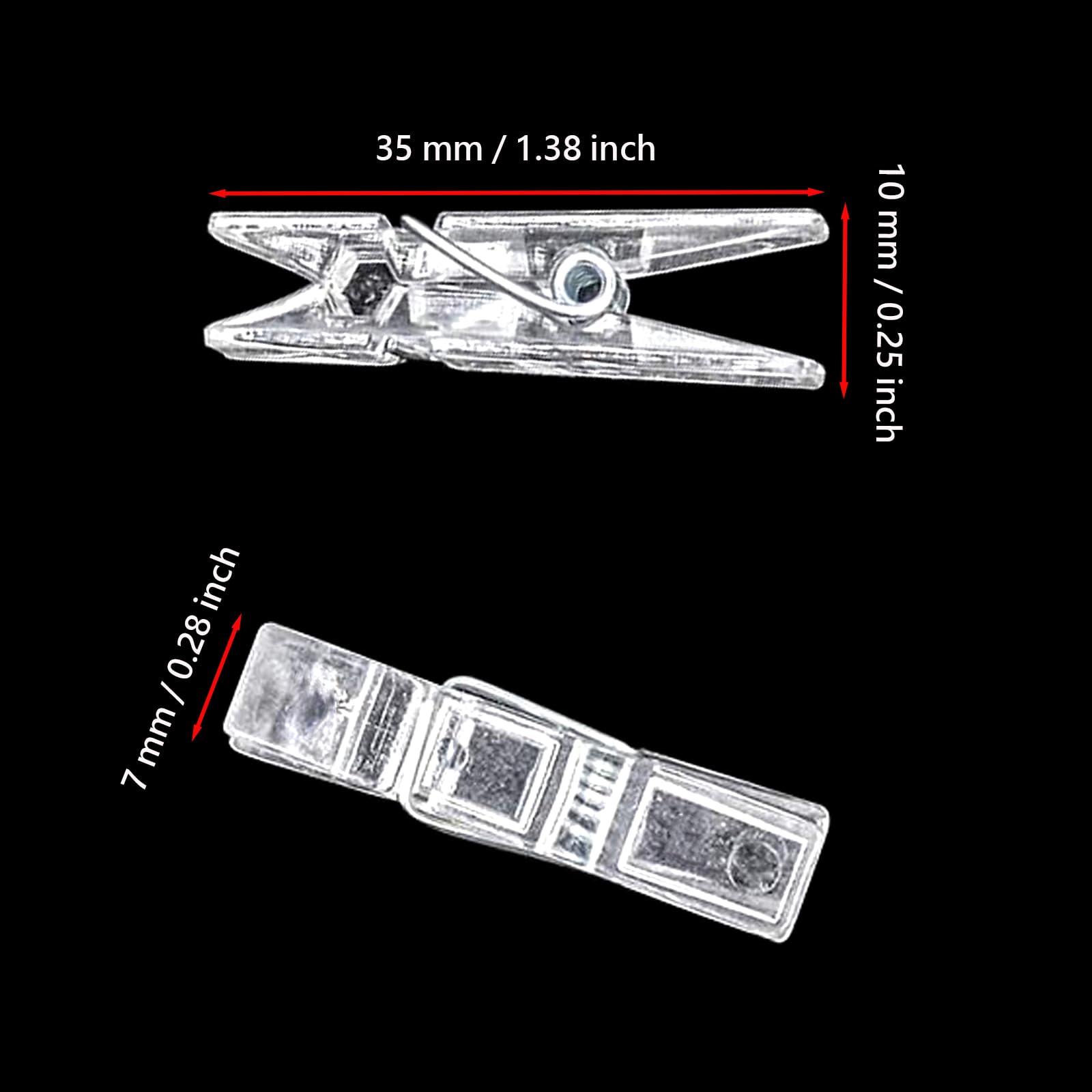 200 Pcs Mini Transparent Clothes Pins, 35mm × 7mm Plastic Photo Clips for Hanging Card Paper, Arts, Crafts, Parties, Clear