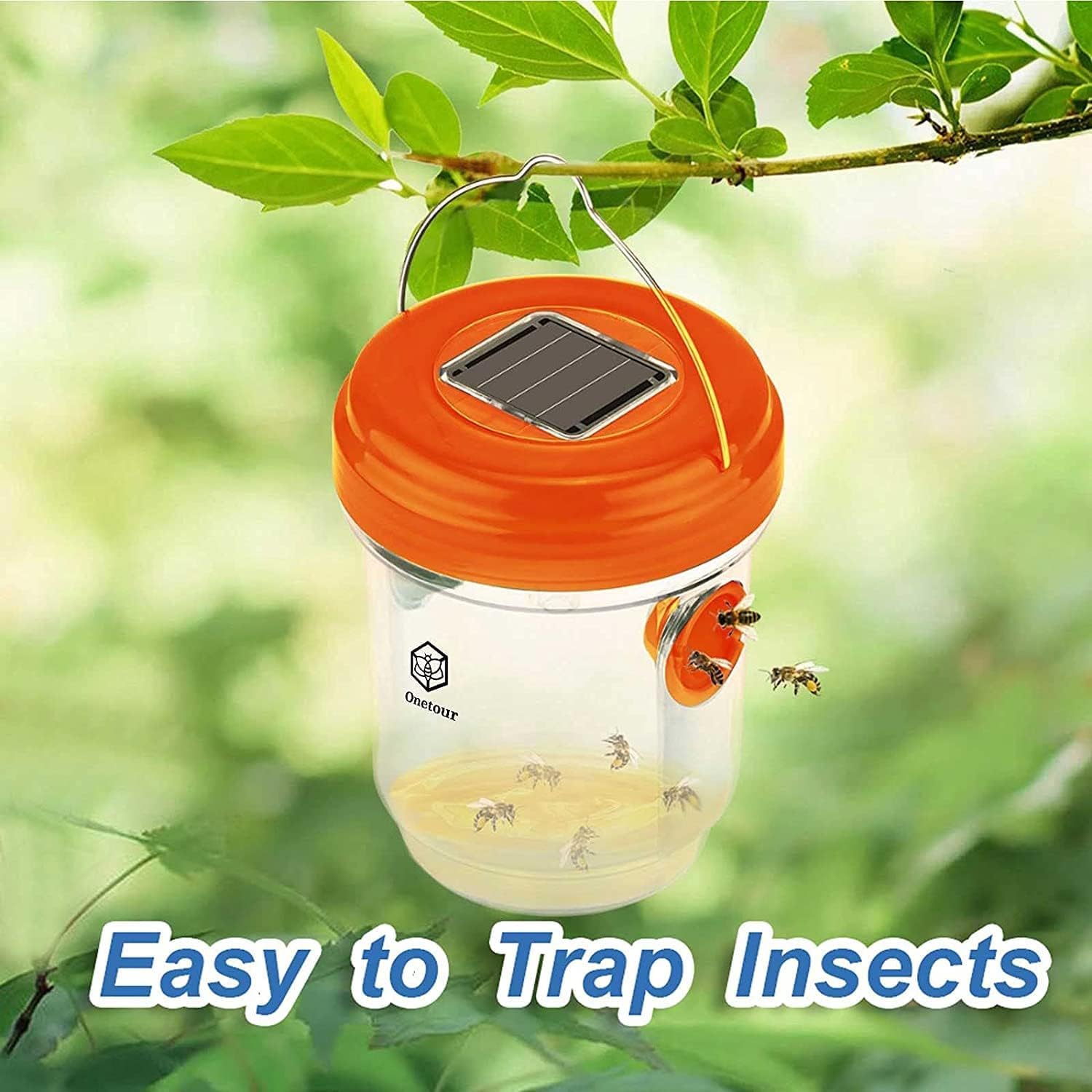2 Packs Wasp Trap - Solar Powered Bee Trap Outdoor for Yellow Jackets, Hornets and Wasps - Durable Wasp Killer and Bee Killer - Reusable Yellow Jacket Trap and Insect Trap