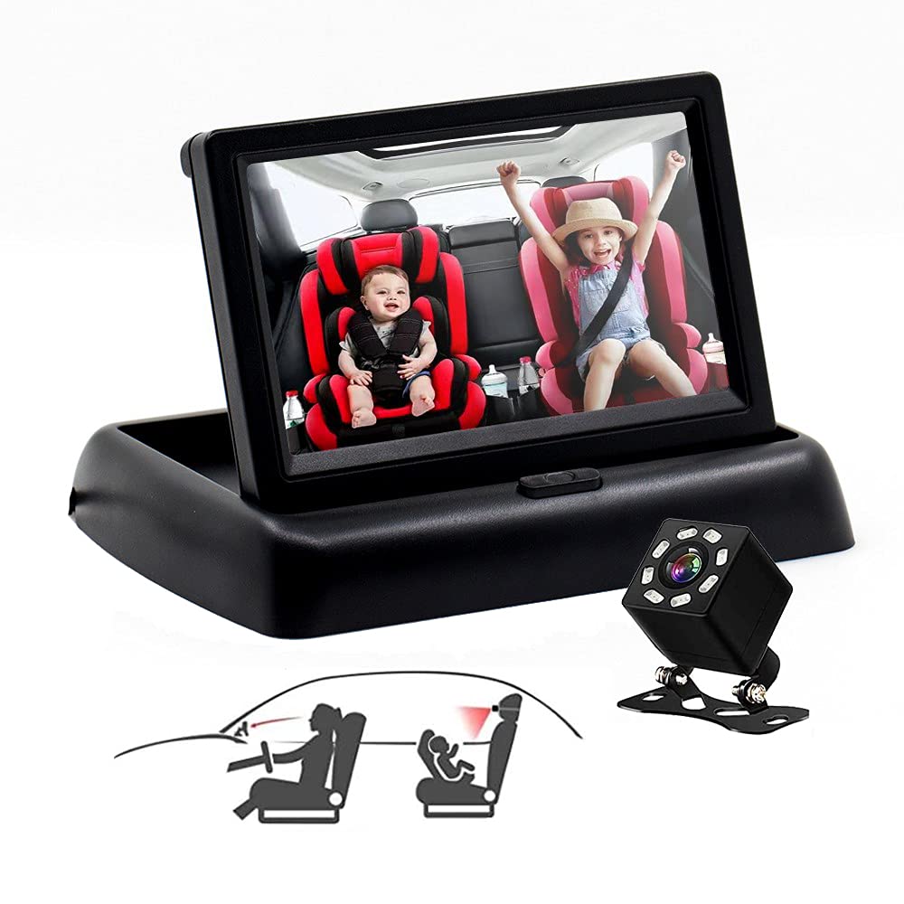 EVERSECU Baby Car Mirror Camera Monitor, 4.3'' HD LCD Car Mirror Display Monitor, Car Safety Seat Mirror Camera Monitor with Wide Crystal Clear View, Night Vision, Easily Watch Your Baby