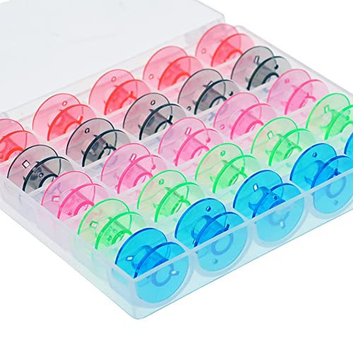 25 Pcs Sewing Machine Bobbins,Sa156 Bobbins, Bobbins Class 15, Sewing Supplies Accessories, Colored Plastic Bobbin with Case, Without Thread(1 Box)