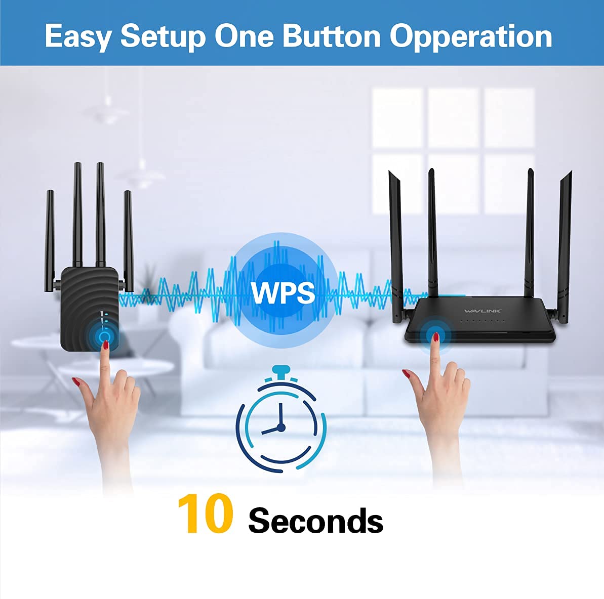 Wireless Signal Booster up to 1500 Sq.ft, 2.4 & 5GHz Dual Band Amplifier with Ethernet Port, 4 Antennas 360° Coverage Extend WiFi Signal to Smart Home