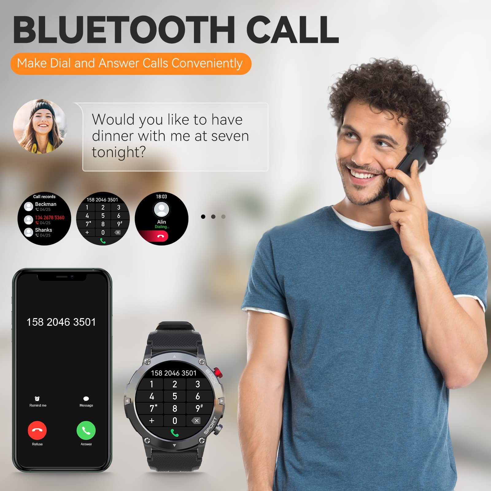 2022 Smart Watch for Men Answer Make Call Activity Tracker 1.32" Touch Screen Fitness Tracker with Heart Rate Sleep Monitor Sports Smart Watches Compatible with Android iPhone Samsung