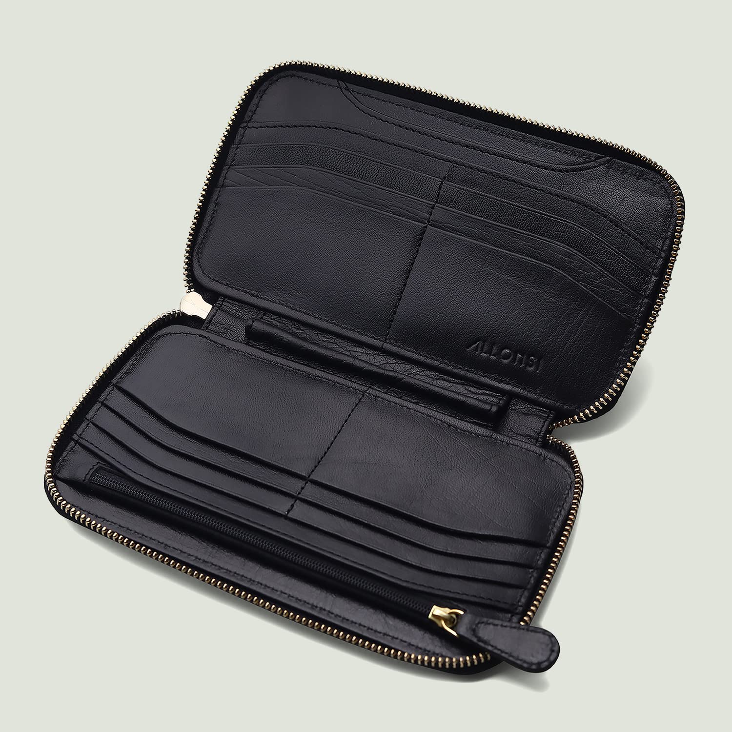 ALLONSI Womens Leather Wallet Purse|Slim Wallet for Women|RFID Block|Black Wallet Women
