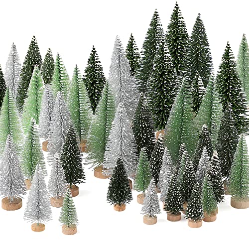 30Pcs Mini Christmas Trees with 10.6 Ounces Fake Snow Decoration, 5 Sizes Artificial Christmas Tree Bottle Brush Trees Artificial Snow Fake Snow for Christmas Decoration Crafts Village Displays