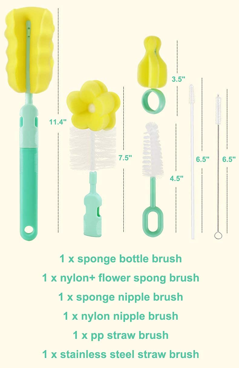 6 Pack Baby Feeding Bottle Brush and Nipple Cleaner with Hook Kids Water Bottle Brush Set Long Handle Narrow Neck Glass Bottle Kitchen Washing Straw Cleaning Brush (6 Pack * 2)