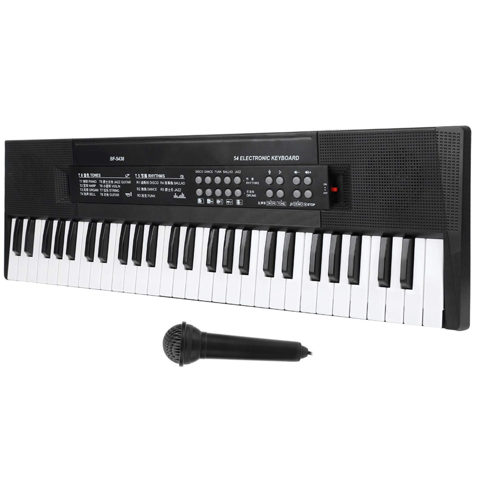 54‑Key Electronic Piano Keyboard with Microphone, 8 Tones 6 Songs 5 Rhythms 5 Percussions Portable Electronic Organ for Beginners
