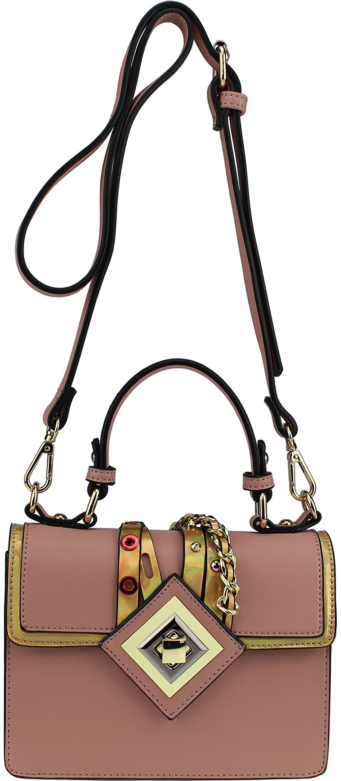 B BRENTANO Vegan Medium Crossbody Top Handle Purse with Metallic Trim (Blush Pink)