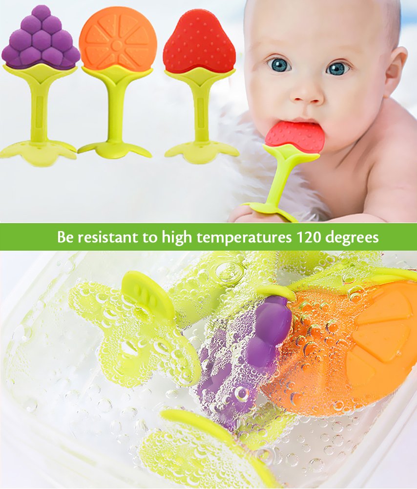 6 Pack Baby Teething Toys for Newborn Infant, BPA Free Freezer Safe Silicone Fruit Baby Teethers Soothe Babies Gums Set for Babies 0-6 Months 6-12 Months