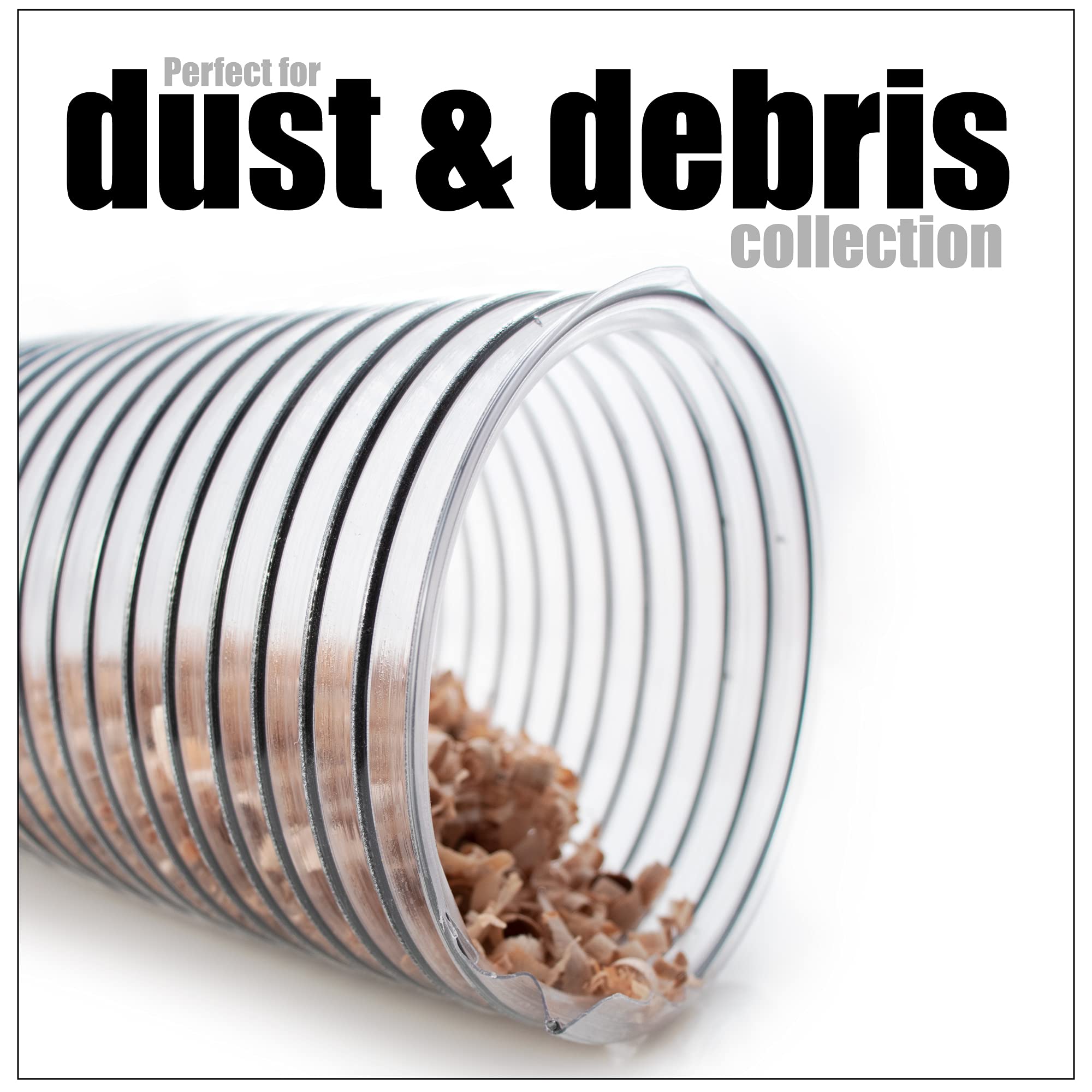 2-1/2 inch Diameter by 10 foot Long PVC Dust/Debris Collection Hose MADE IN THE USA with 2 each 2.5 inch Turnkey Stainless Steel Hose Clamps