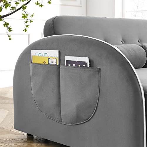 55.5" Pull Out Sofa Bed, Velvet 2 Seater Loveseats Sofa with Side Pockets, Convertible Sleeper Bed with Adjsutable Backrest and Pillows, Sofa Bed Couch for Apartment Office Living Room, Grey