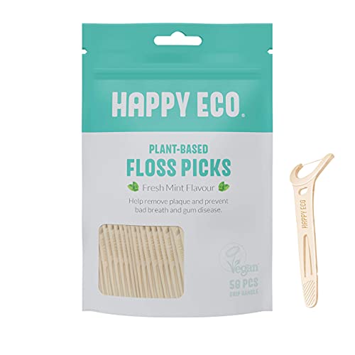 Natural Dental Floss Picks (200) - Vegan, Sustainable, Reusable Floss Sticks for Adults and Kids with Dental Pick - Plaque Remover for Teeth Cleaning - Tooth Picks Flossers - Eco Friendly Floss Picks