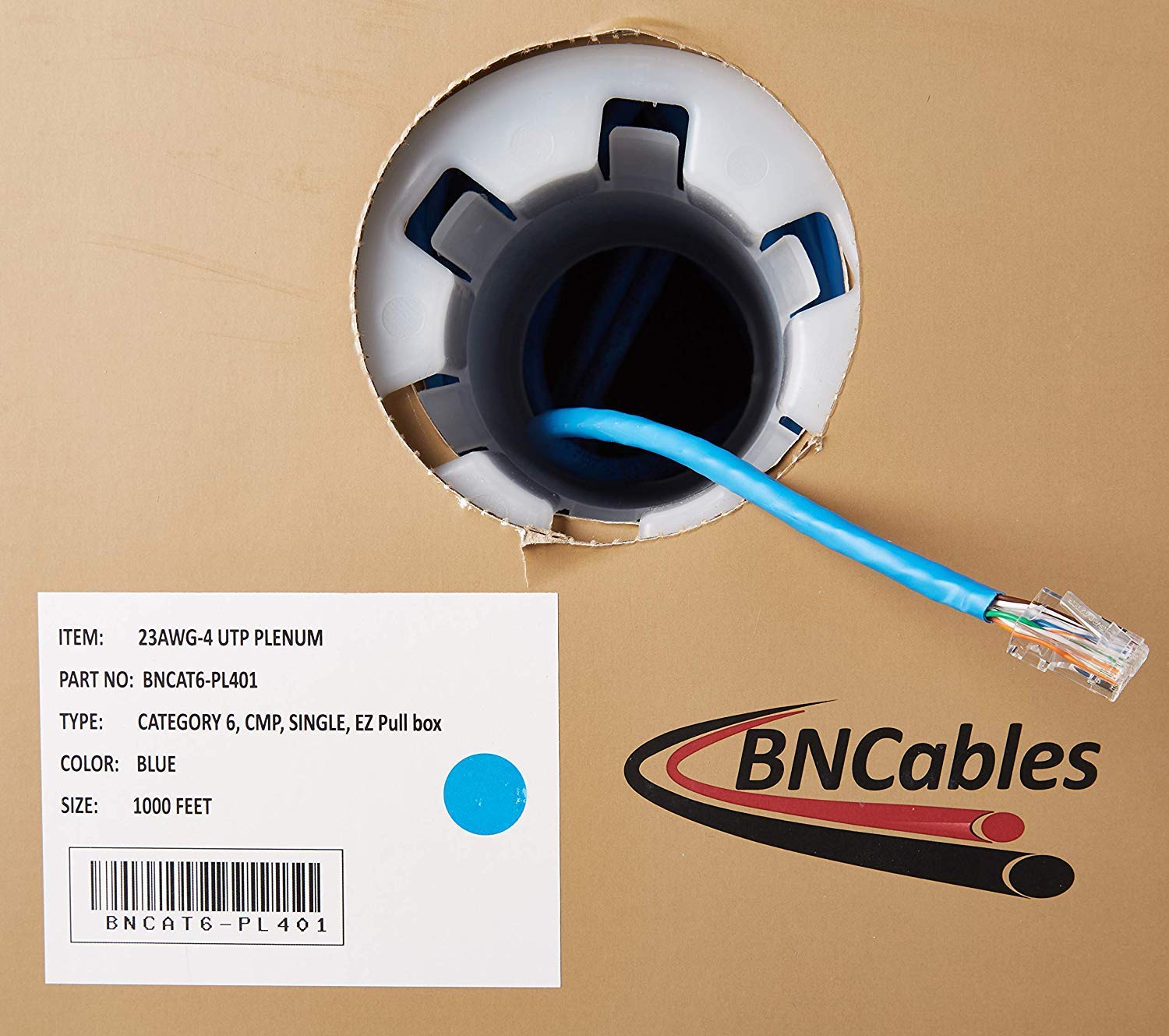 550MHZ CAT6 Plenum Cable 1000ft Blue, 23AWG 4Pair, Solid Network Cable Unshielded Twisted Pair (UTP), Available in Blue, White, Yellow, Gray, Purple, Green & Black (Blue)