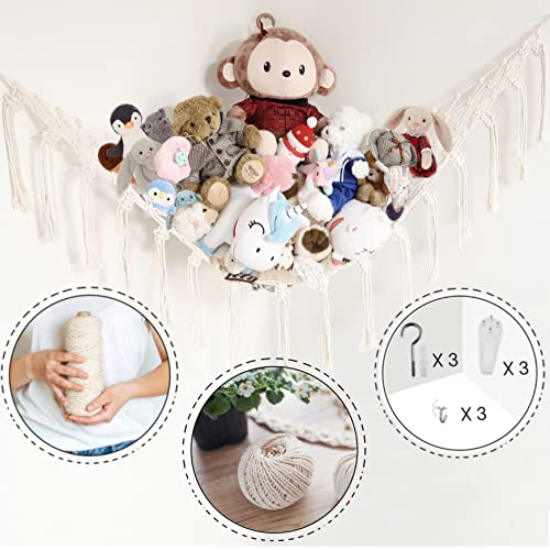 AQRATEUR Stuffed Animal Net or Hammock Stuffed Animal Hammock Boho Wall Decor Macrame Plush Toy Hammock for Stuffed Animals Storage Hammock for Kids for Daughter Room Bedroom Organizers