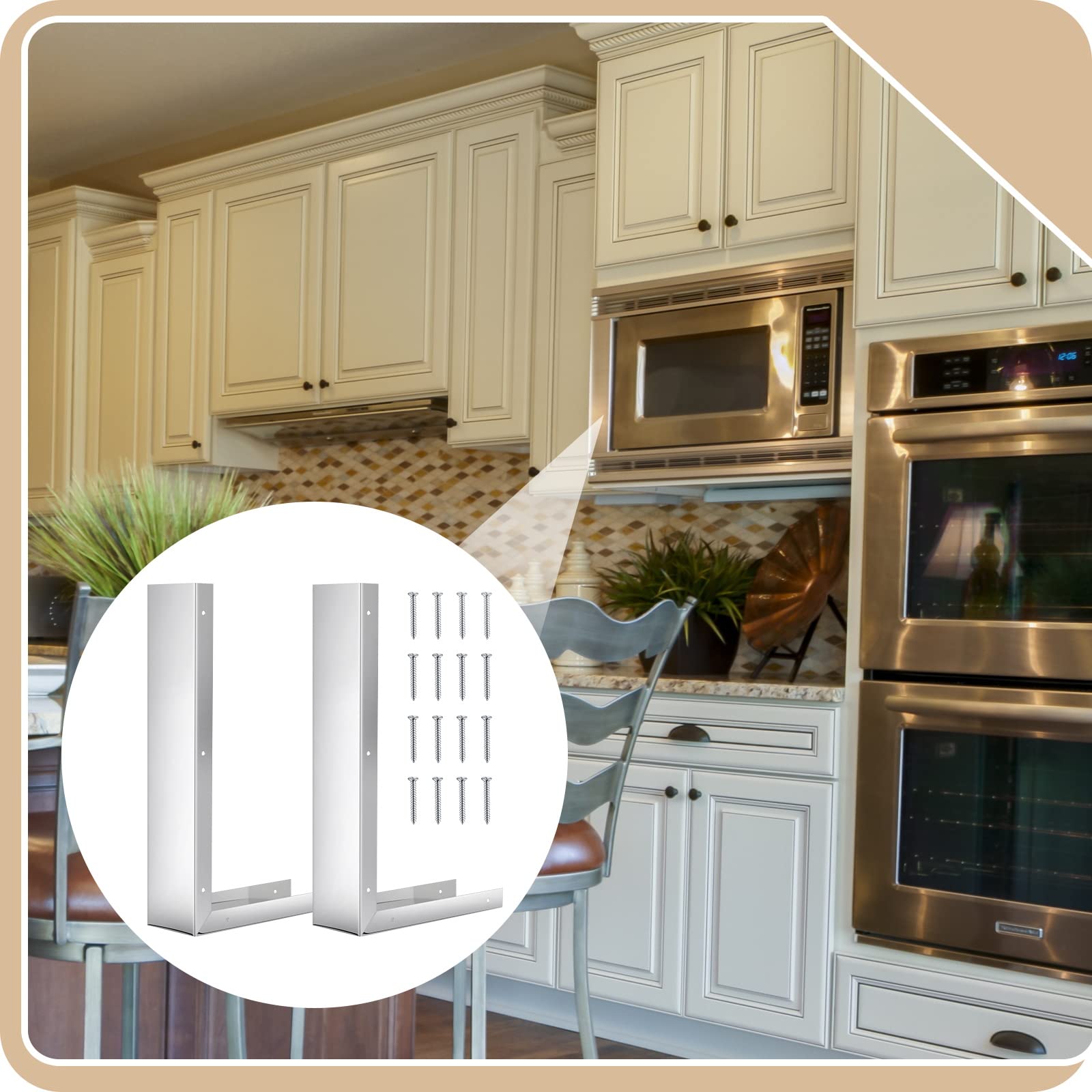 2 Pieces Stainless Steel Microwave Trim Kit Microwave Side Panel Kit for Kitchen Countertop Oven with Screws