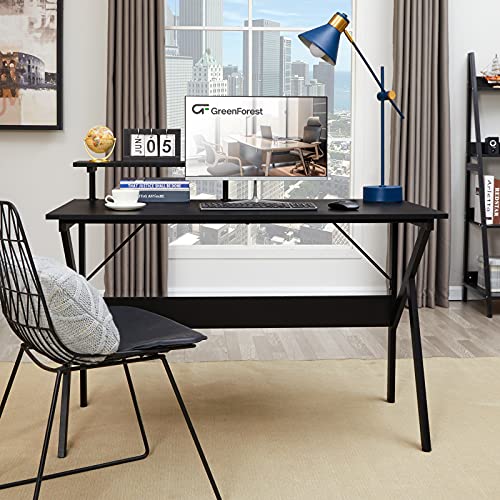 GreenForest Home Office Desk with Monitor Shelf Computer Gaming Desk 47 inch Writing Study Table for Workstation, Black