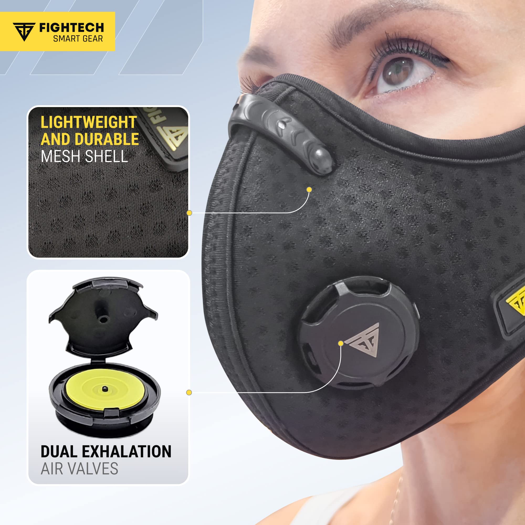 FIGHTECH Reusable Dust Mask with 6 Filters and 2 Extra Vents | Mowing, Construction, Woodworking Mask (Medium, Black)