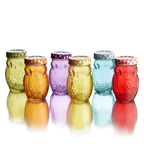 Style Setter 206242-6GB Owl Colors 6 Piece Glass Jar Set- Glass Canister with Airtight Metal Lids, Multi Colors, 2.5 x 2.5 x 5.25"""