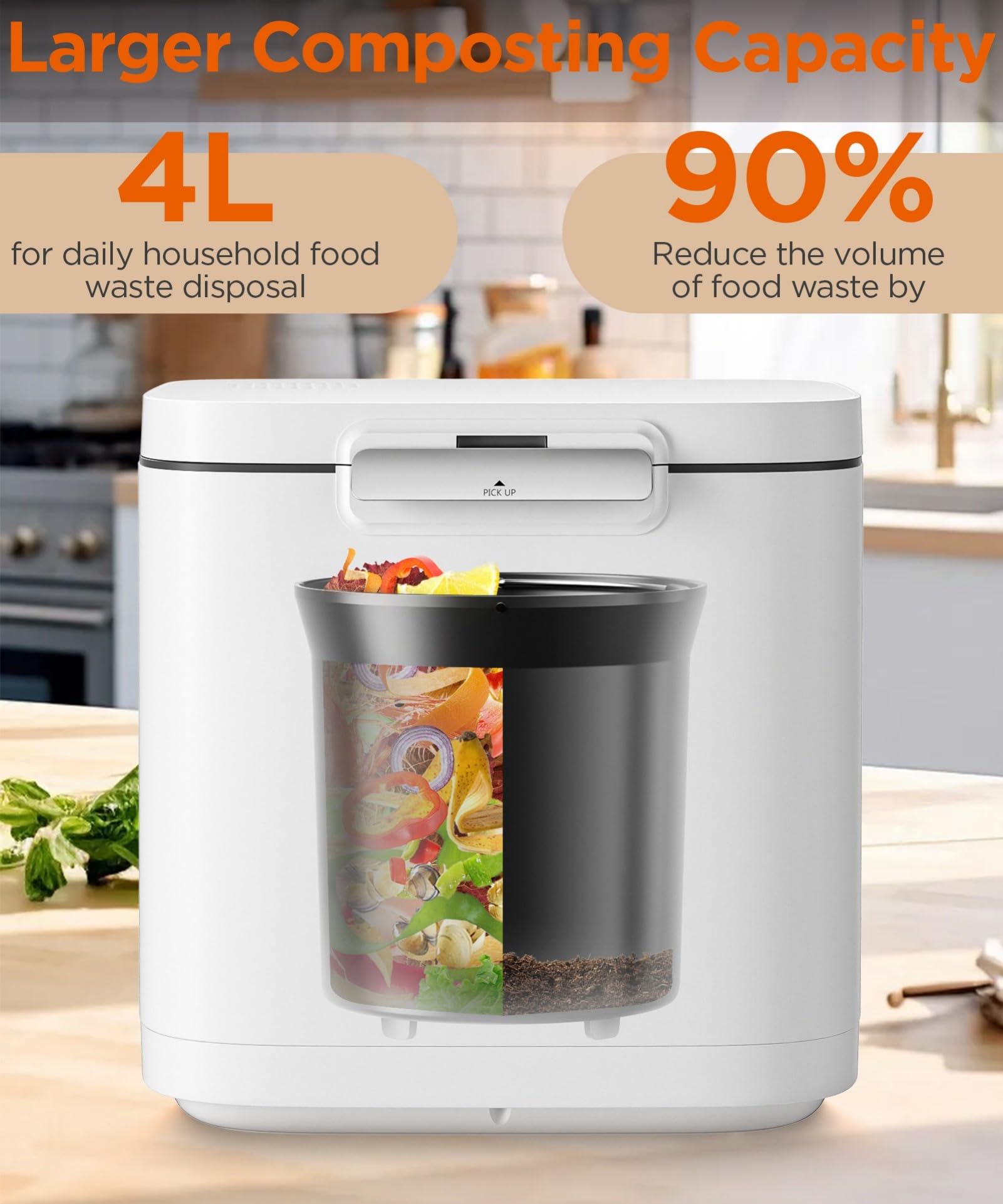 4L Indoor Countertop Electric Composter, Compost Bin for Kitchen, Odorless/Auto-Cleaning/Smart LED Display/ 3 Modes, Turn Kitchen Waste to Fertilizer, Food Compost Machine for Garden