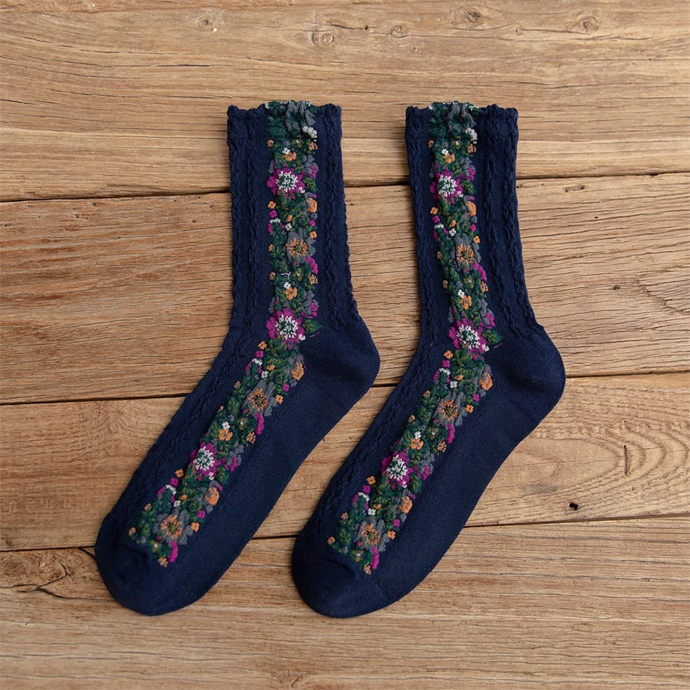 2023 Flower Ladies Socks Women's Long Sock Vintage Cotton Casual Cute Mid-Calf Socks
