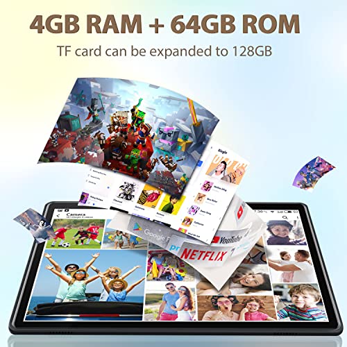 2 in 1 Tablets 10 Inch Android 11 with Keyboard Mouse, 4GB RAM+64GB ROM/128GB Upgrade Tablets, Dual 5G WiFi, Quad Core, Dual Camera, 6000mAh, WiFi, GPS, Bluetooth, Google Store Phones (Red)