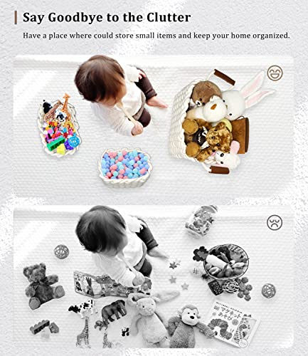 3-Piece Woven Baskets for Storage, Verkigle White Cotton Rope Basket with Handle, Decorative Cute Baskets for Room Desktop Organizing, Empty Gift Basket, Small Shelf Basket for Baby Nursery