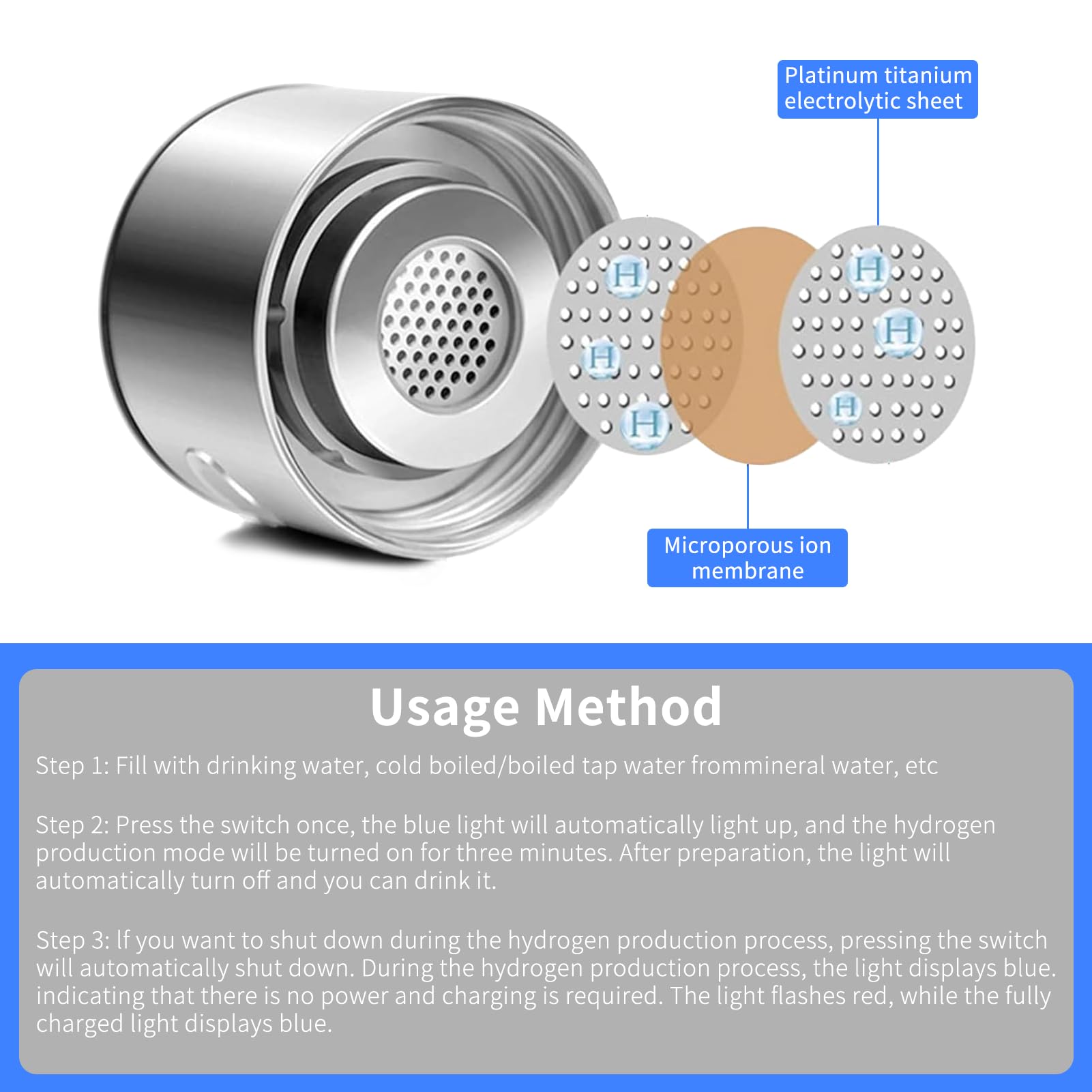 2024 Hydrogen Water Bottle,Hydrogen Water Bottle Generator 3Min Quick Electrolysis,Hydrogen Water Ionizer Glass Health Cup Suitable for Travel, Exercise,Home,Gift for Love(Silver)