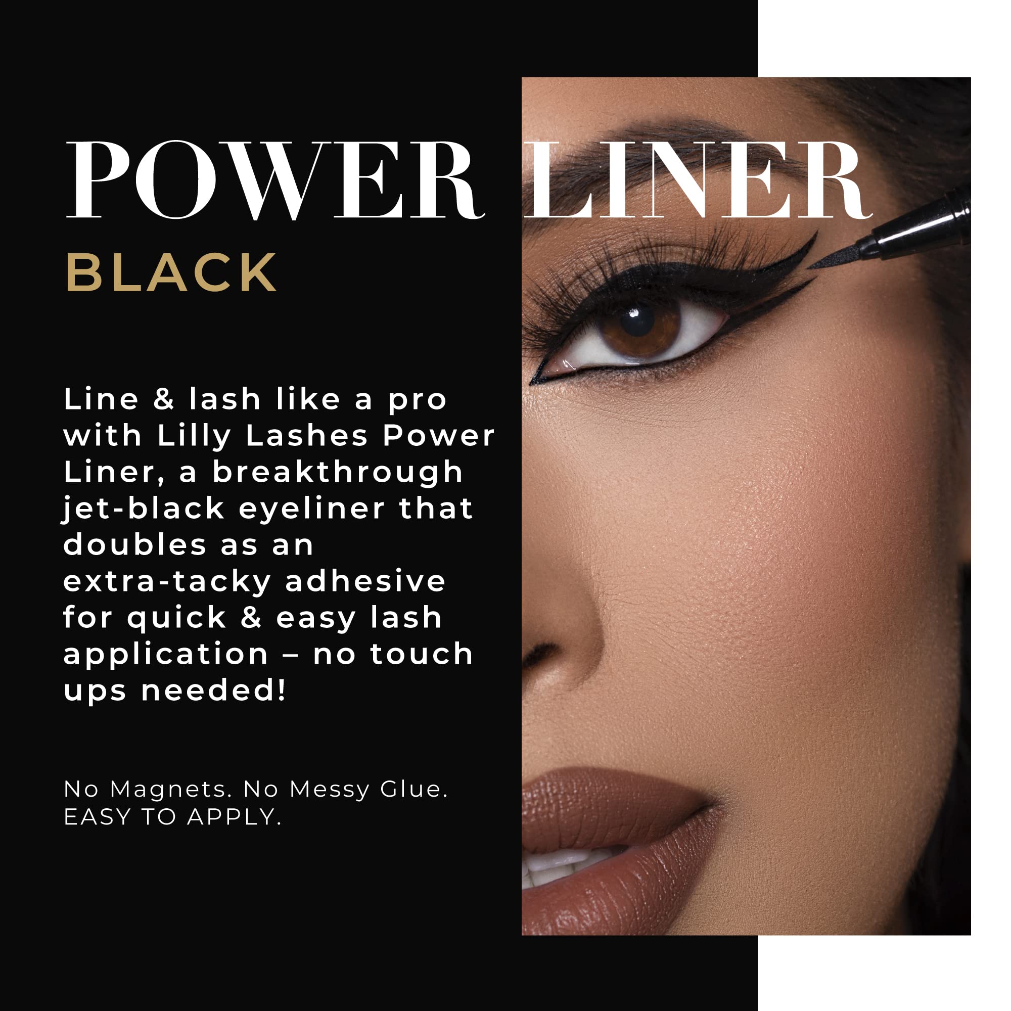 Lilly Lashes Power Liner (Black), 2 in 1 Eyeliner and Lash Adhesive, All Day & Waterproof Eyeliner, Smudgeproof Eyeliner & Natural Adhesive
