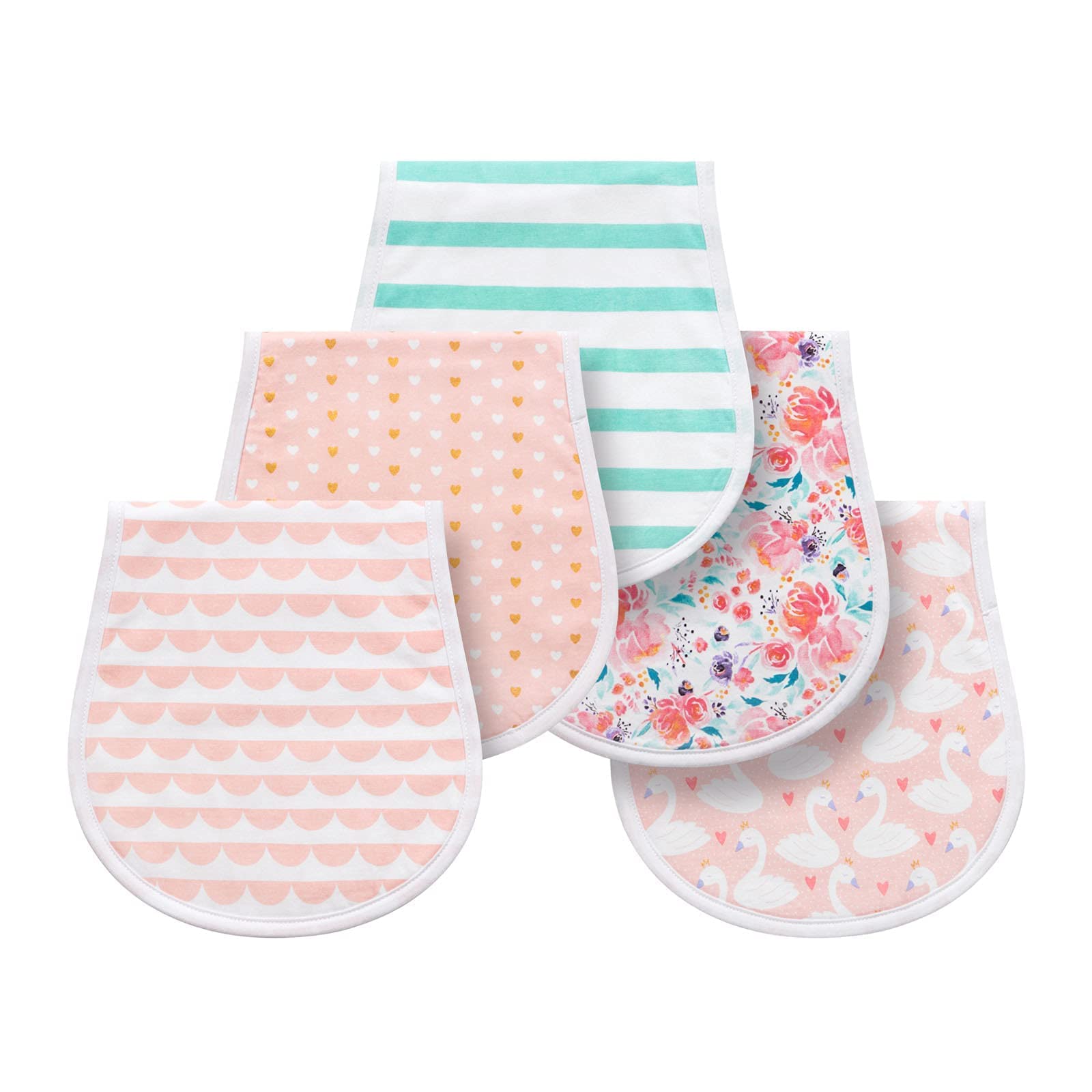 5 Pack Burp Cloths + Minky Changing Pad Cover for Baby Girl Boy, Plush Changing Table Covers Breathable Mink Changing Table Sheets Cover Wipeable