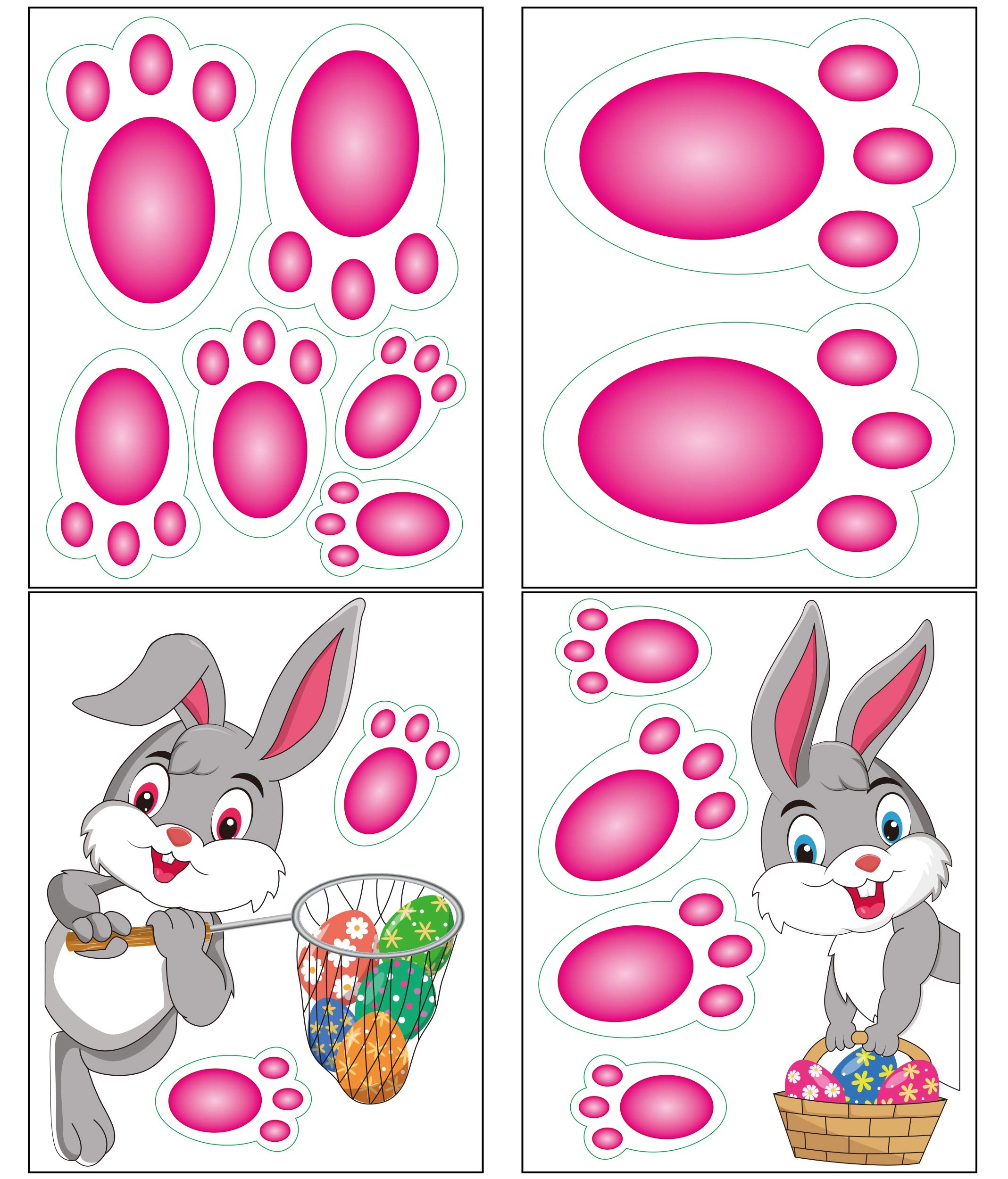 FINGOOO 60PCS Easter Bunny Footprint Stickers Bunny Paw Print Decal for Egg Hunt Game and Easter Decoration