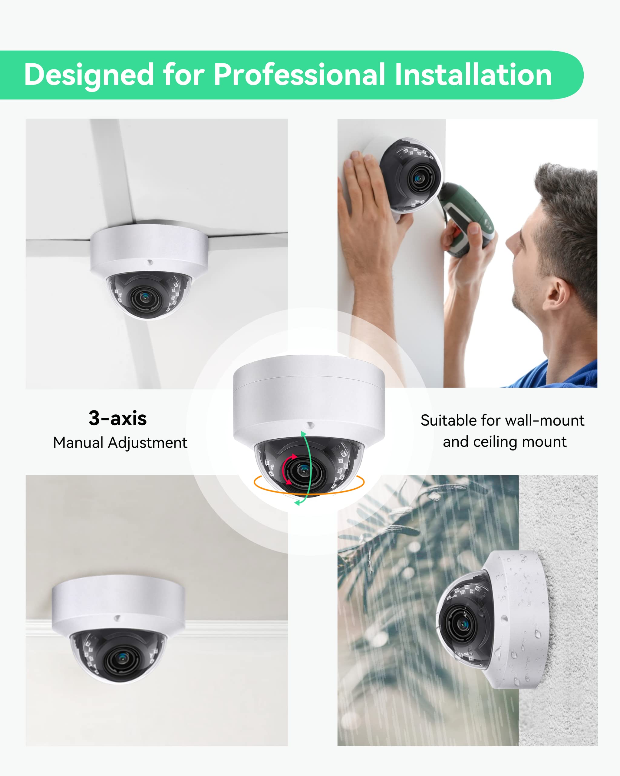 LINOVISION PoE Security Camera System with 8ch 4K POE NVR, (4) 4K Outdoor PoE Dome Cameras with Mic for One Way Audio, Hik Connect or Guarding Vision APP, 2TB HDD, for Business and Home Security