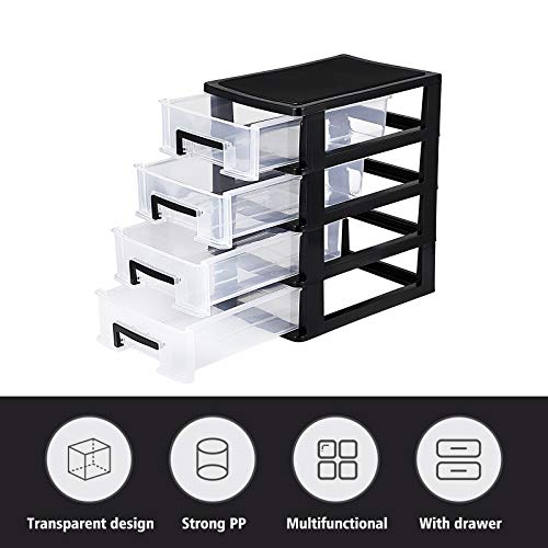 BESPORTBLE Plastic Storage Drawers - 4 Drawer Storage Organizer Closet Portable Multifunction Storage Rack Organizer (Black and Transparent)