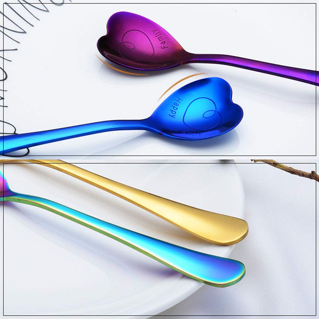 7 PCS Stainless Steel Spoon, Heart Shaped Spoons, Coffee spoon,Dessert Spoon, Ice Cream Spoons, tea spoons,Love spoon, Cute holiday gift (black)