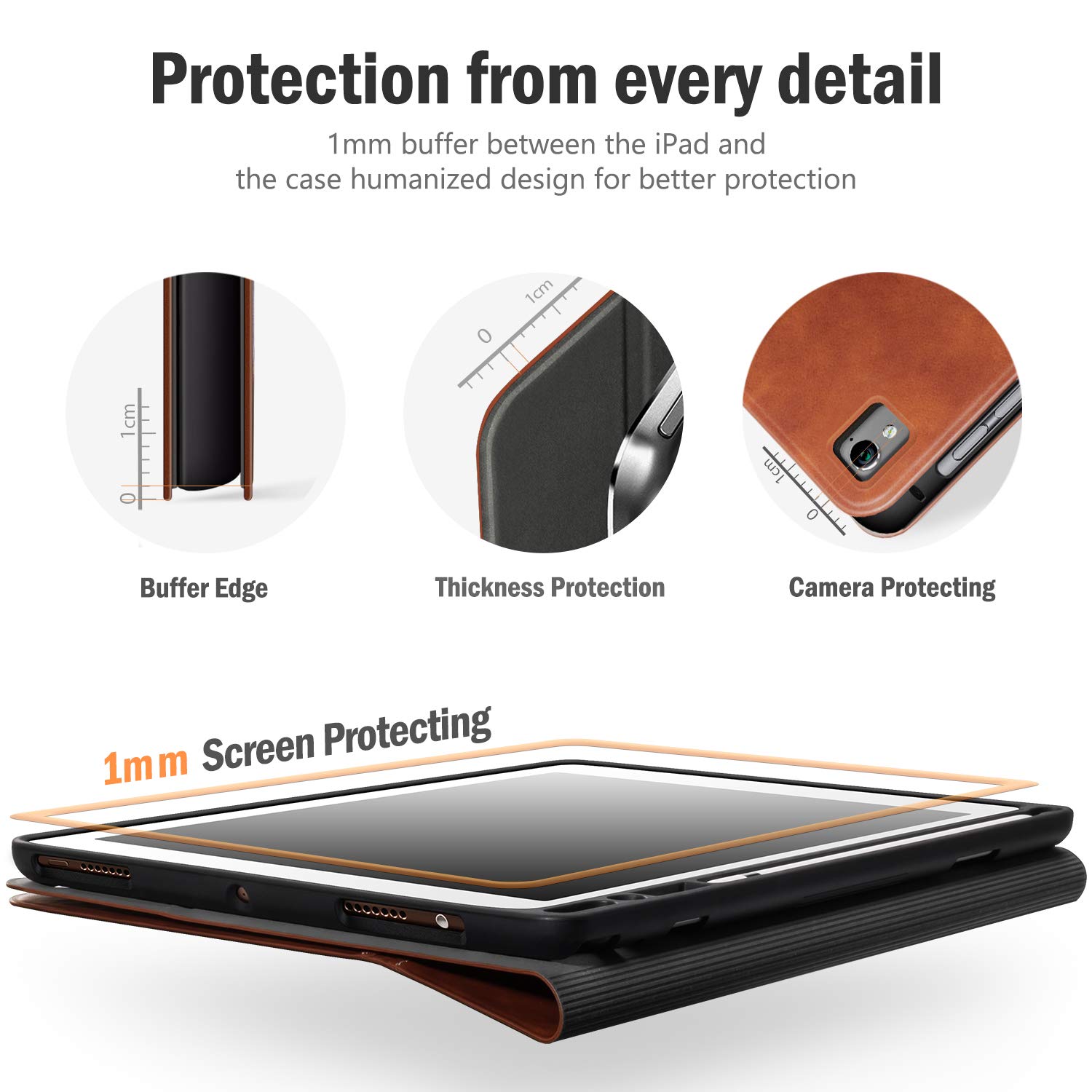 Antbox Case for iPad Air 2/iPad 6th/5th Generation(9.7'')/Pro 9.7''/Air 1 Vegan Leather Case with Pencil Holder Auto Sleep/Wake Function Smart Cover for iPad 9.7'' (Brown)