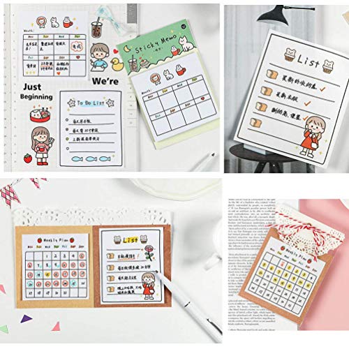 DzdzCrafts Cat Weekly Daily Monthly Planner Check List 6-Packs 180 Sheets 3.4" x 5.2" Sticky Notes Notepads Self-Stick Memo Pads