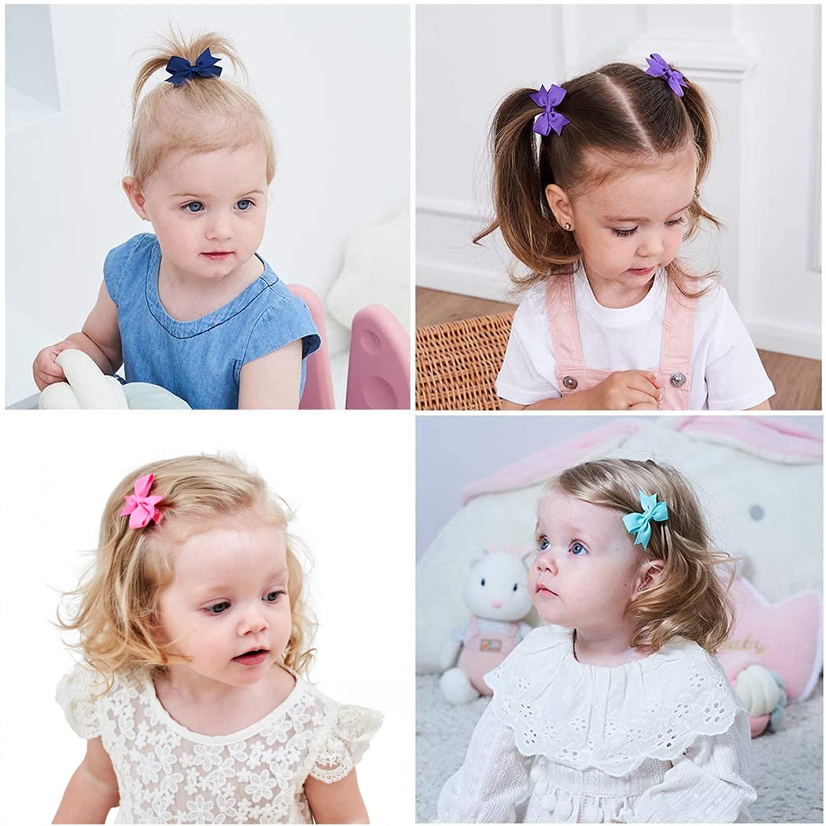 ALinmo 2" Baby Hair Clips Fully Lined Bows Tiny Alligator Clips for Infants and Toddlers in Pairs
