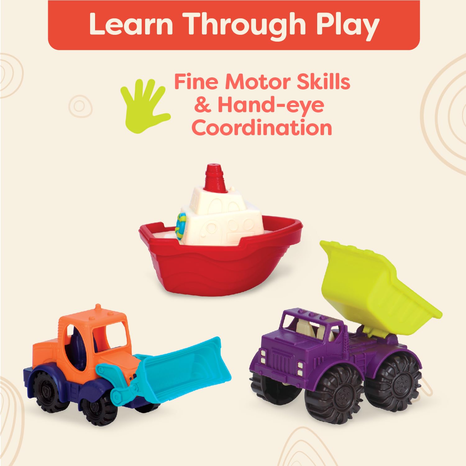 B. toys- 3 Mini Toy Cars - Water & Sand Vehicles Beach Playset for Kids 18 Months+