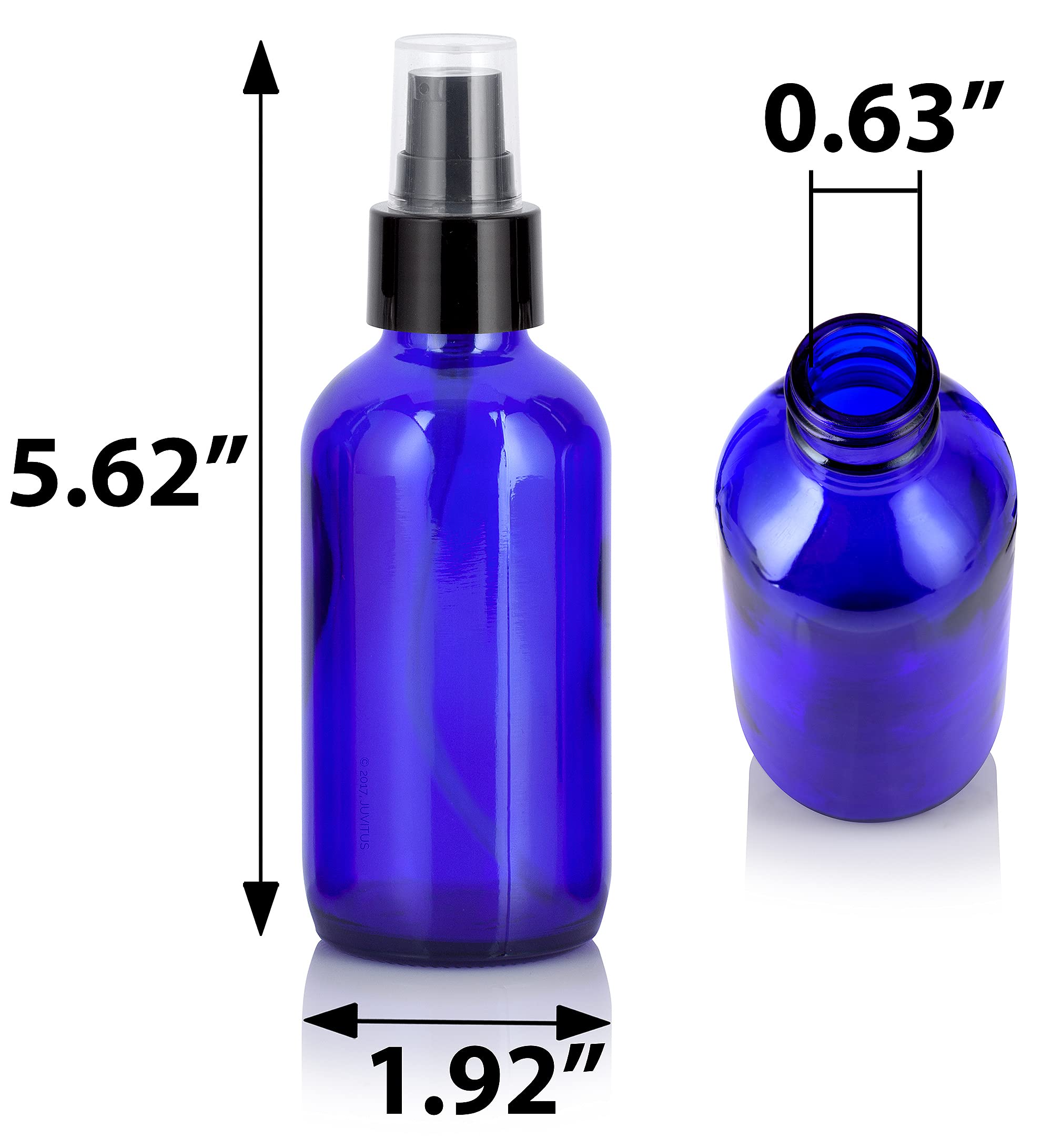 4 oz / 120 ml Cobalt Blue Glass Boston Round Bottle with Black Treatment Pump (12 Pack)