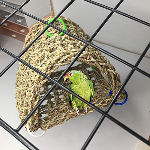 kathson Bird Sheltering Seagrass Tent Hammock Small Animal Snuggle Hut Parrot cage Toy for Parakeets,Cockatiels,Lovebirds,Ring Necks,Pionus,Senegals Small to Medium Birds