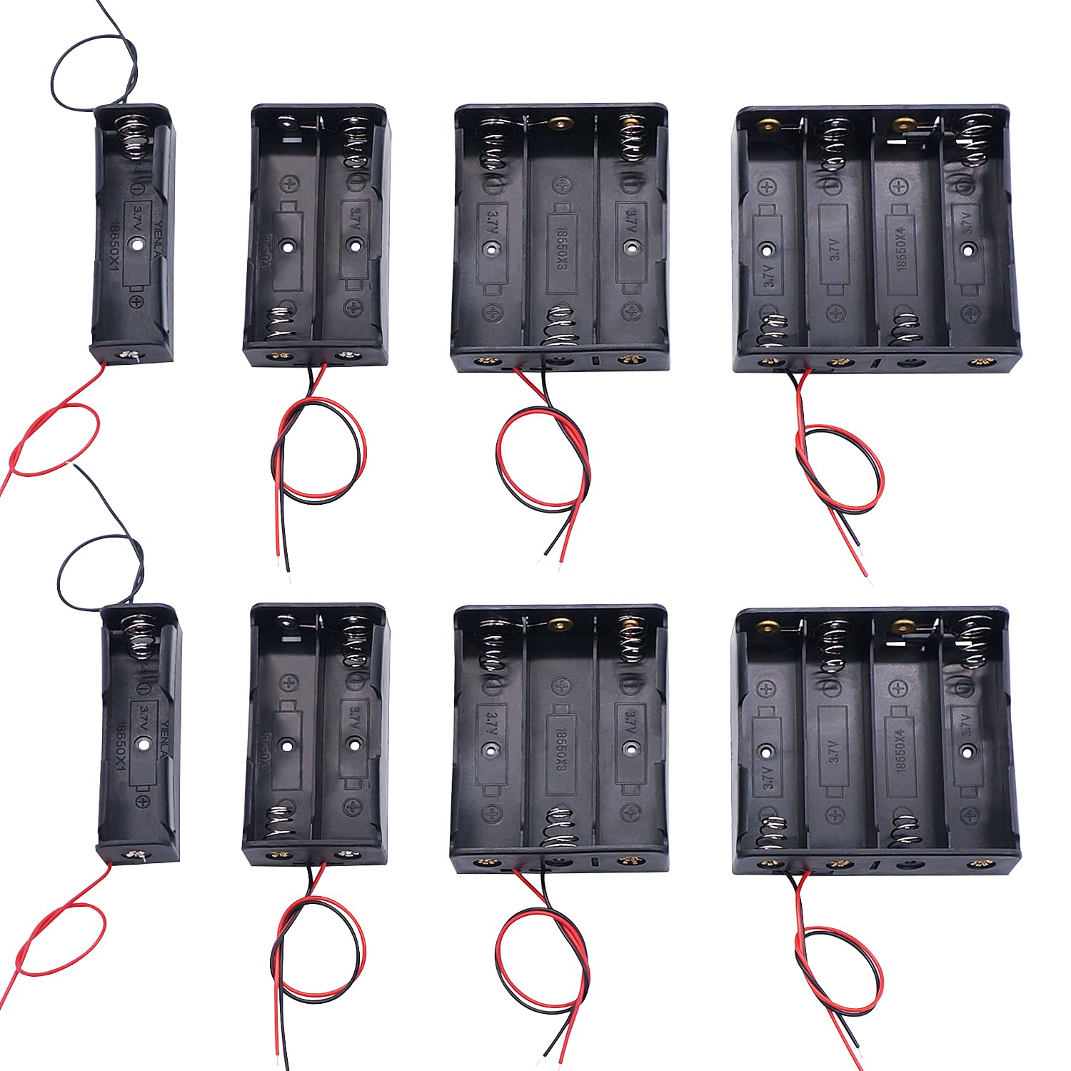 TWTADE 8PCS Battery Holder Case in Series Double 1/2/3/4 Slots 3.7V with Wire Leads for 18650 Battery I-034