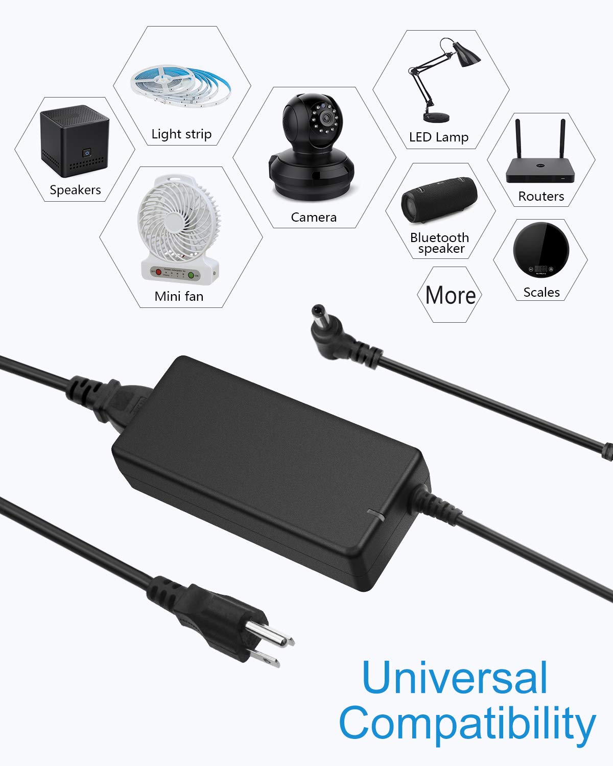 ALITOVE 12V 8A 96W Power Supply Adapter AC to DC Converter AC 100V ~ 240V to DC 12V 8amp Transformer LED Driver with 5.5x2.5mm DC Jack for 5050 3528 LED Strip Module Light, CCTV