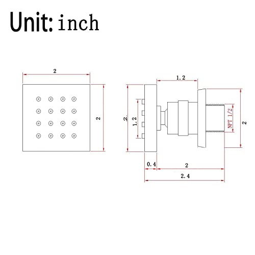 2 Inch Brass Shower Body Sprayer Jets for Bathroom Accessories NPT 1/2” Matte Black DSJ02BR02-B