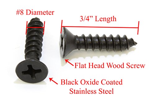 Bolt Dropper 8 x 3/4'' Black Oxide Coated Stainless Flat Head Phillips Wood Screw (100 Pack), 18-8 (304) Stainless Steel Screws Corrosion Resistant Flat Head by Bolt Dropper