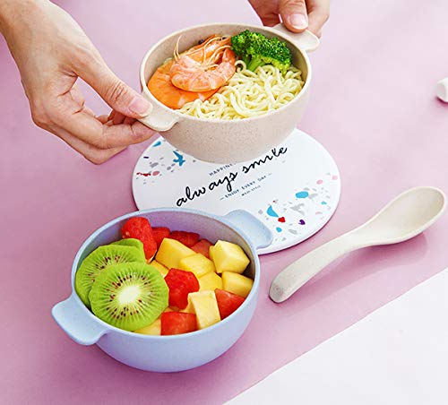 Nicunom 13 OZ Unbreakable Kids Plastic Bowls with Spoons, Reusable Cereal Bowl Wheat Straw Snacks Small Bowl Sets for Baby Kids Toddler, Microwave Dishwasher Safe,